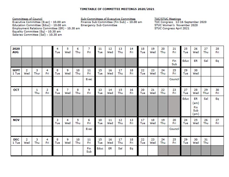 Calendar of Council and Committee 2020/21