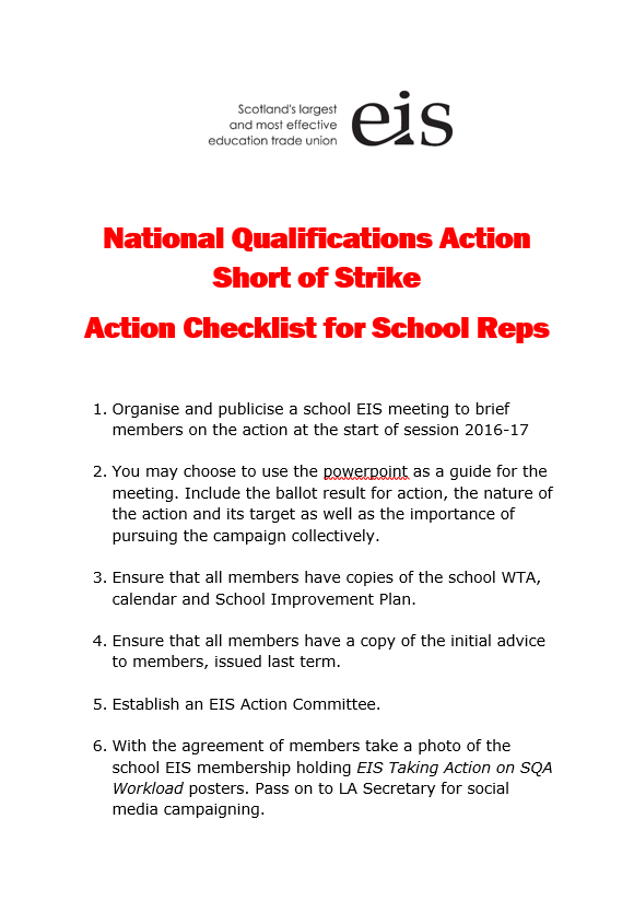 Action Checklist for School Reps | EIS
