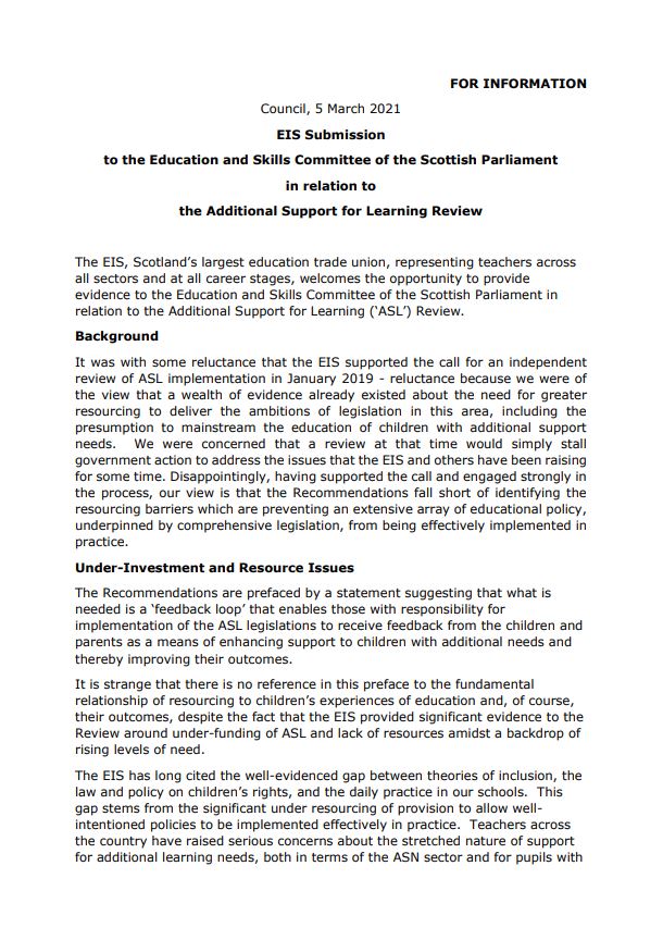 Additional Support for Learning Review | EIS
